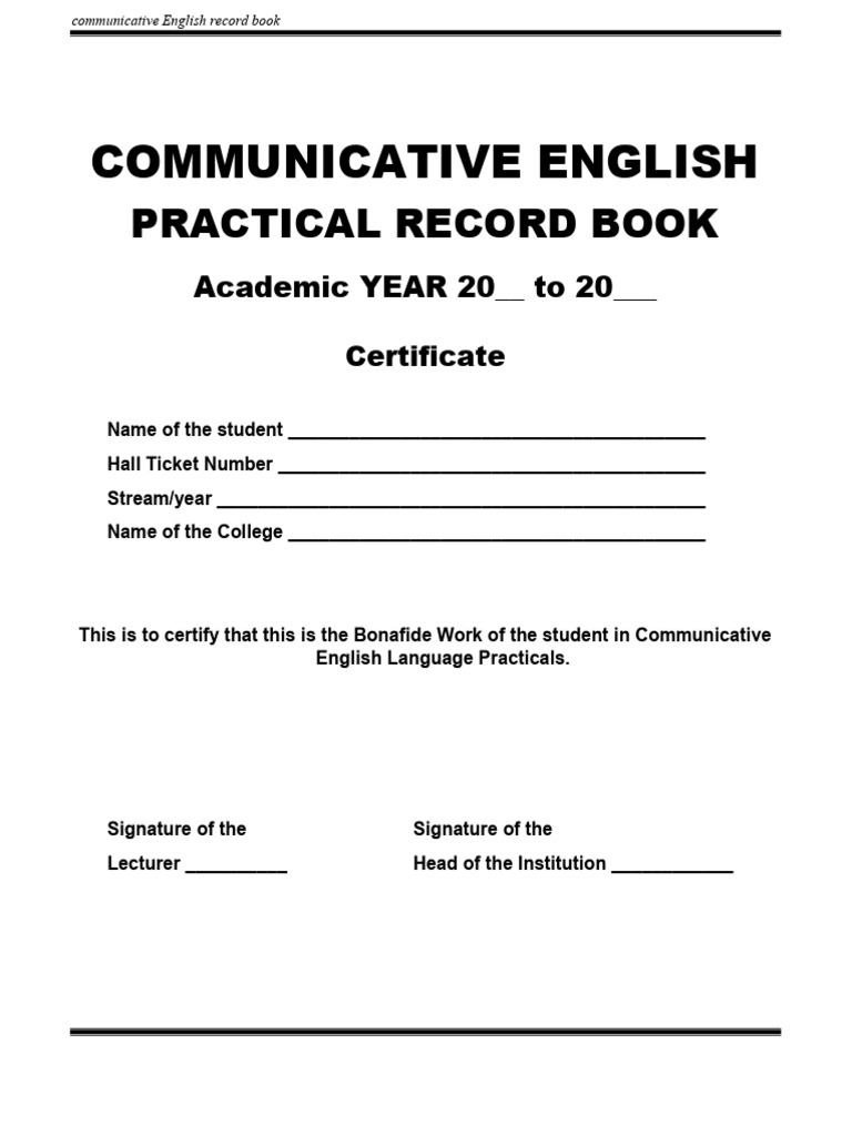 English Practicle Record Front Page | PDF