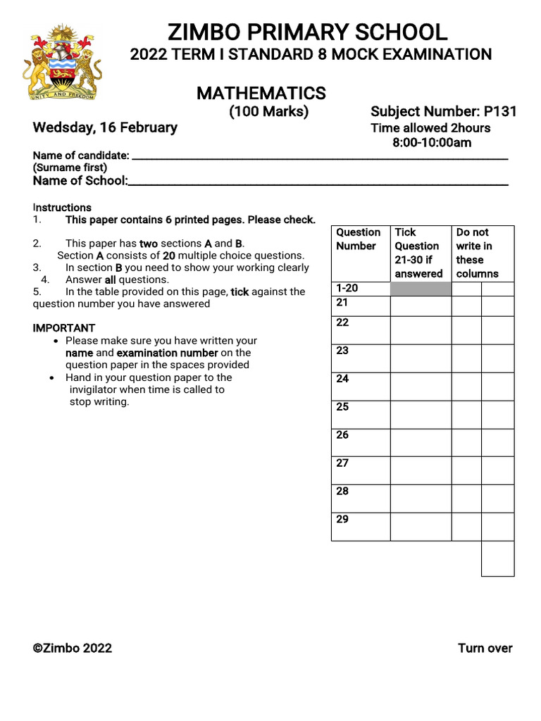 2022 Zimbo STD 8 - Mathematics 1 | PDF | Elementary Geometry