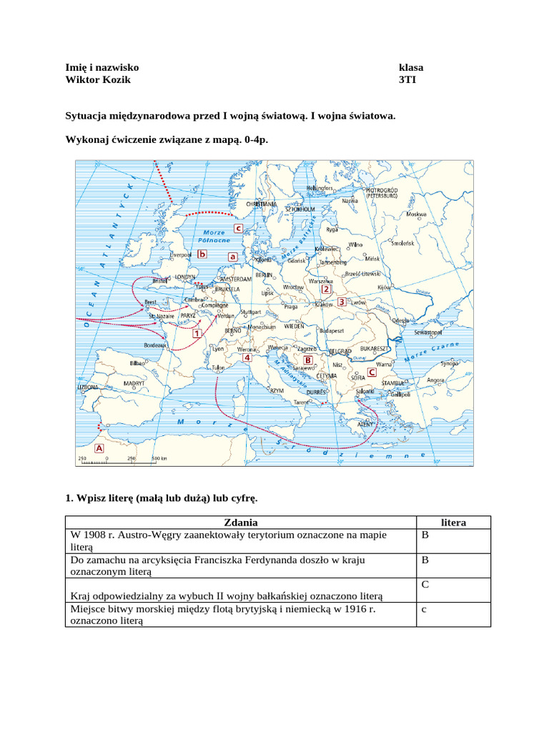 I Wojna Swiatowa - Karta pracy3TI | PDF