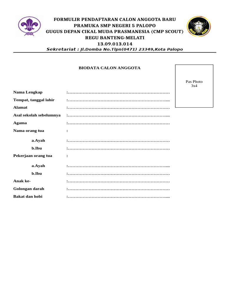 Formulir Pendaftaran Calon Anggota Cmp 1 Bru | PDF