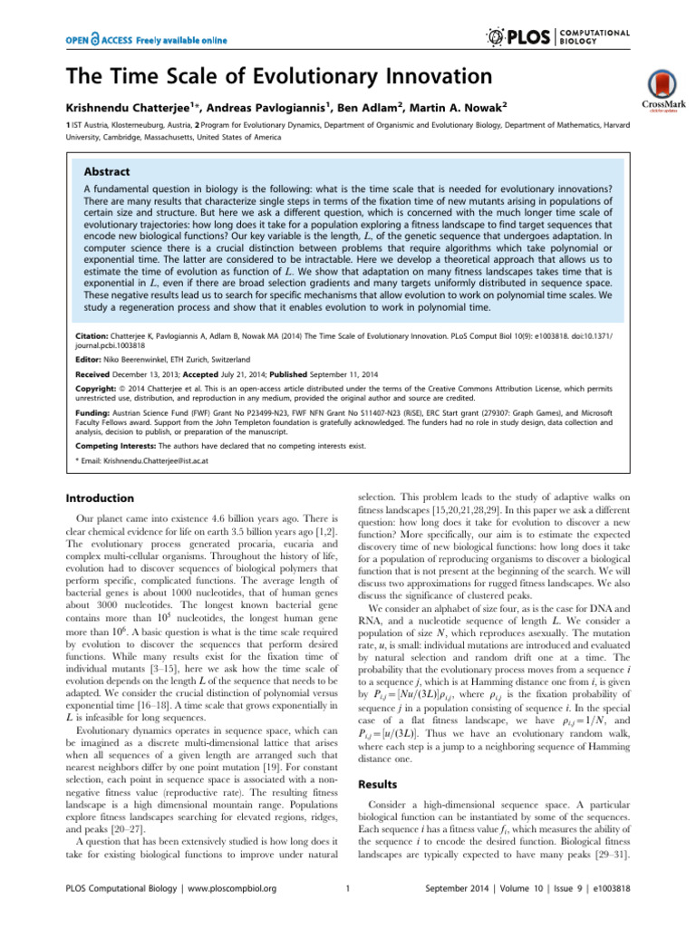 The Time Scale of Evolutionary Innovation | PDF | Evolution | Mutation
