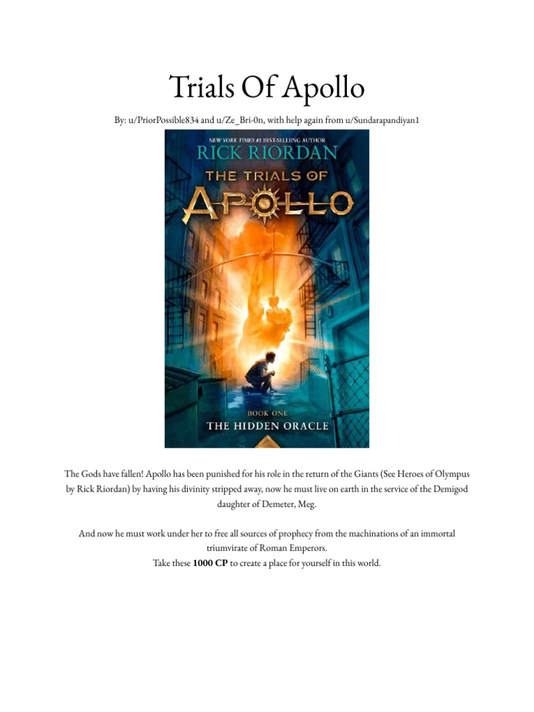 Trials of Apollo: Demigod Adventure | PDF | Apollo | Mythology
