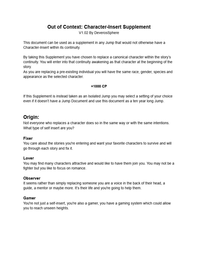 Out of Context - Character-Insert Supplement | PDF | Mind | Romance (Love)