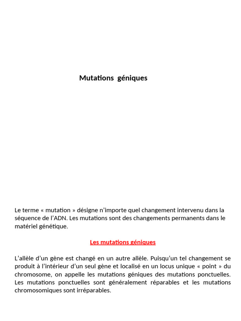 Mutation Ponctuelles | PDF | Mutation | ADN