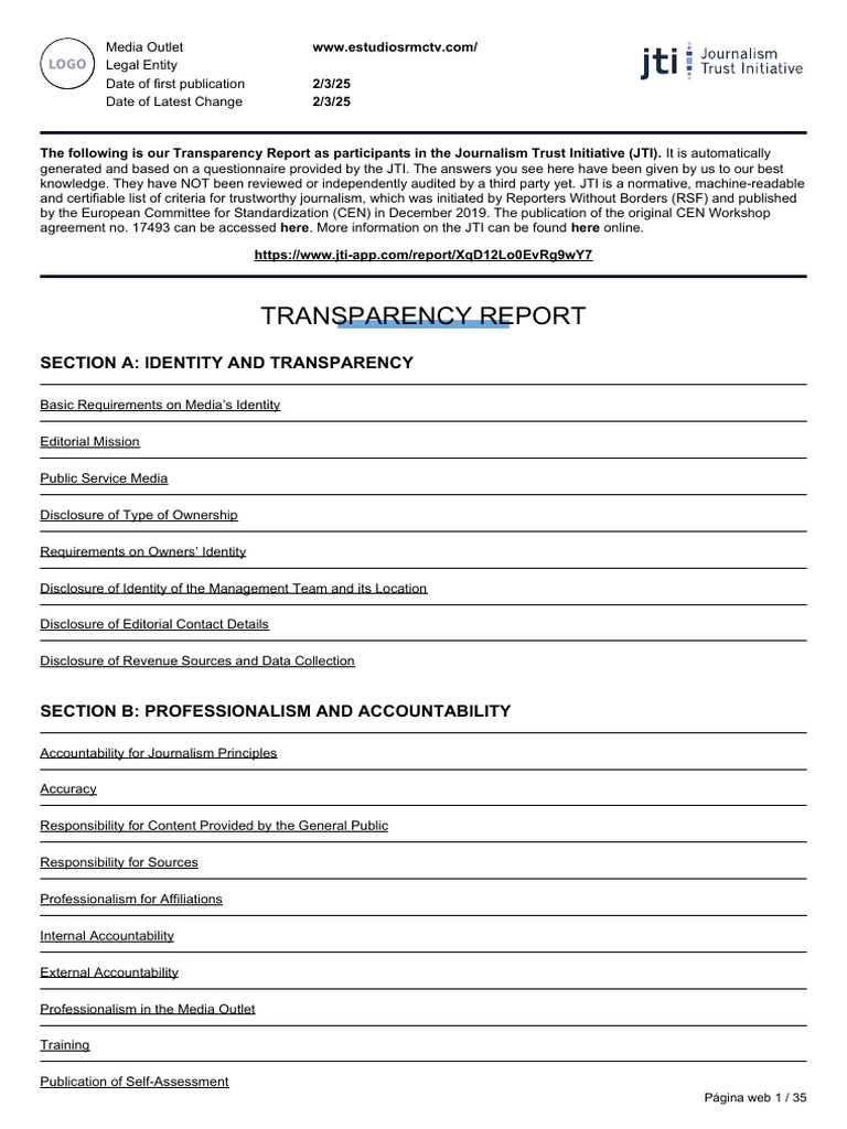 Estudios RMC - Informe de Transparencia de La JTI - Journalism Trust ...
