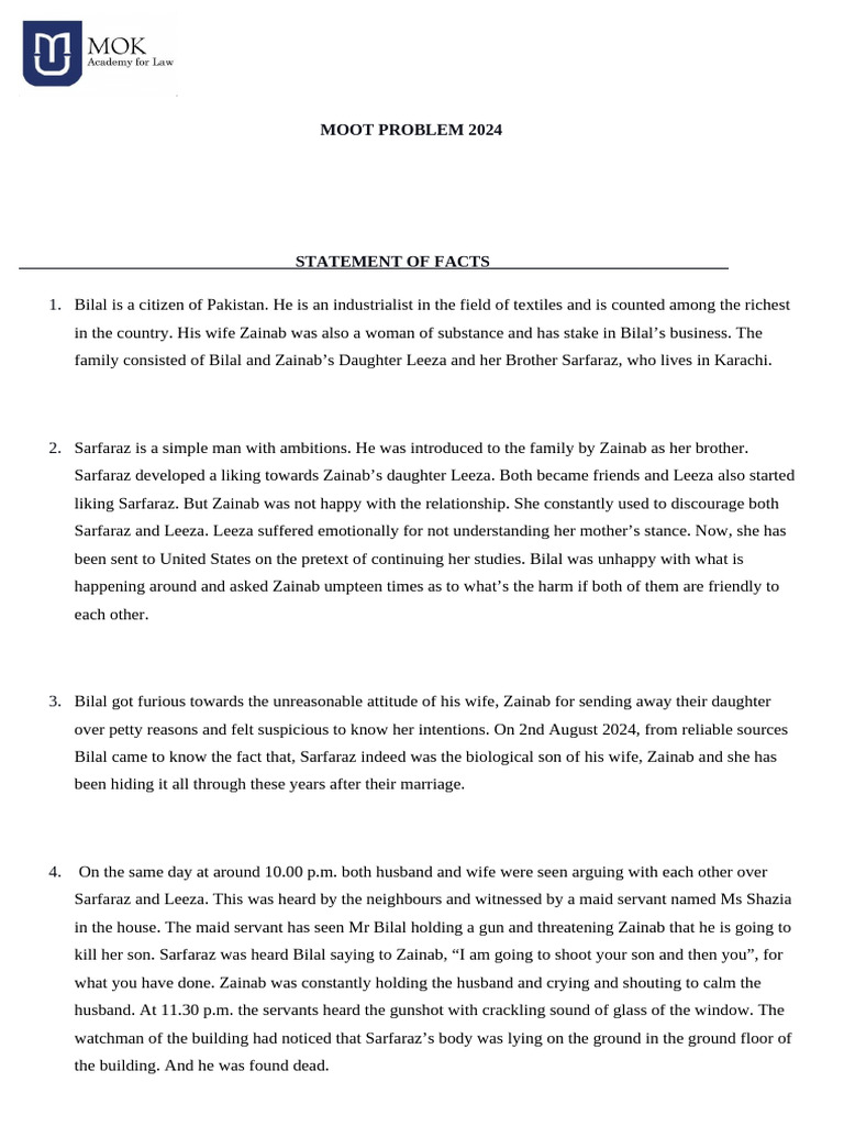 MOK Moot Problem 2024 - NEW | PDF | Murder | Circumstantial Evidence