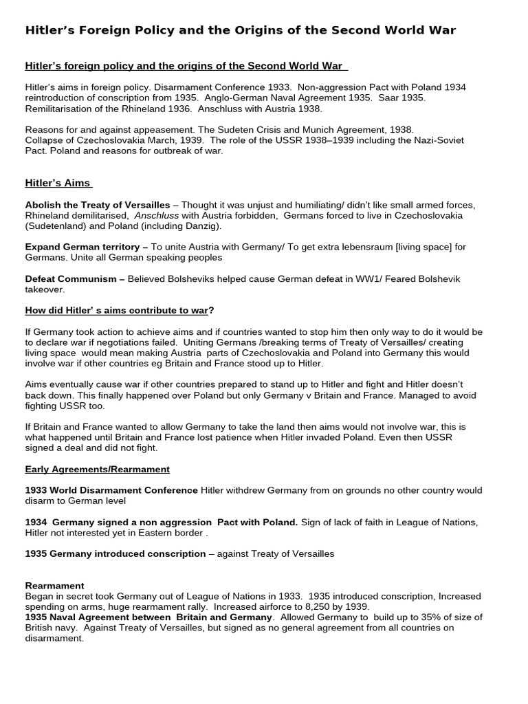 Paper 1 Hitlers Foreign Policy Causes of 2nd WW | PDF | Nazi Germany ...