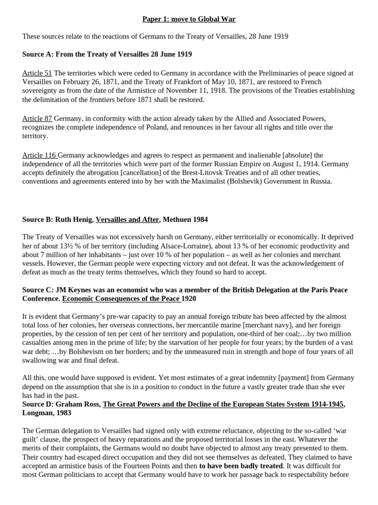 Germany's Reaction to the Treaty of Versailles | PDF | Treaty Of ...