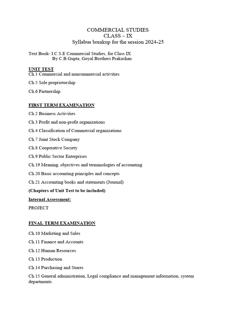 Commercial Studies 2024-25-1 | PDF | Business Economics | Economies