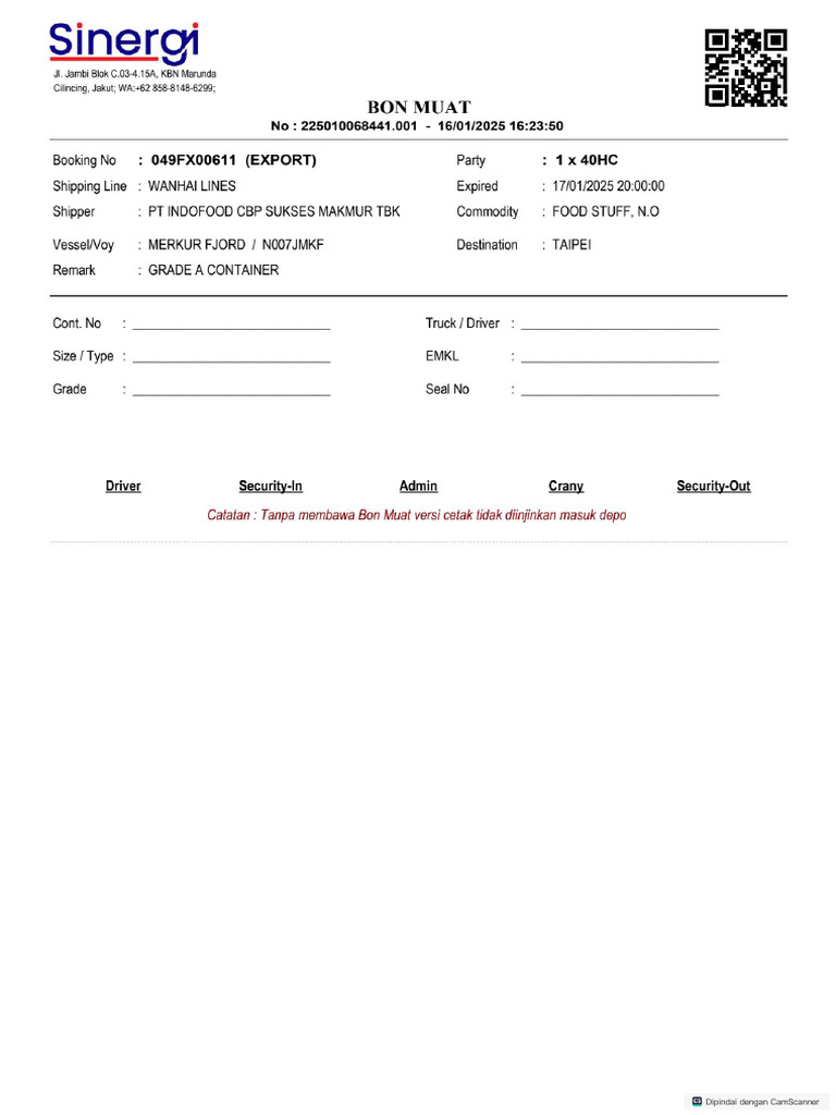 Bon Muat 225010068441 | PDF