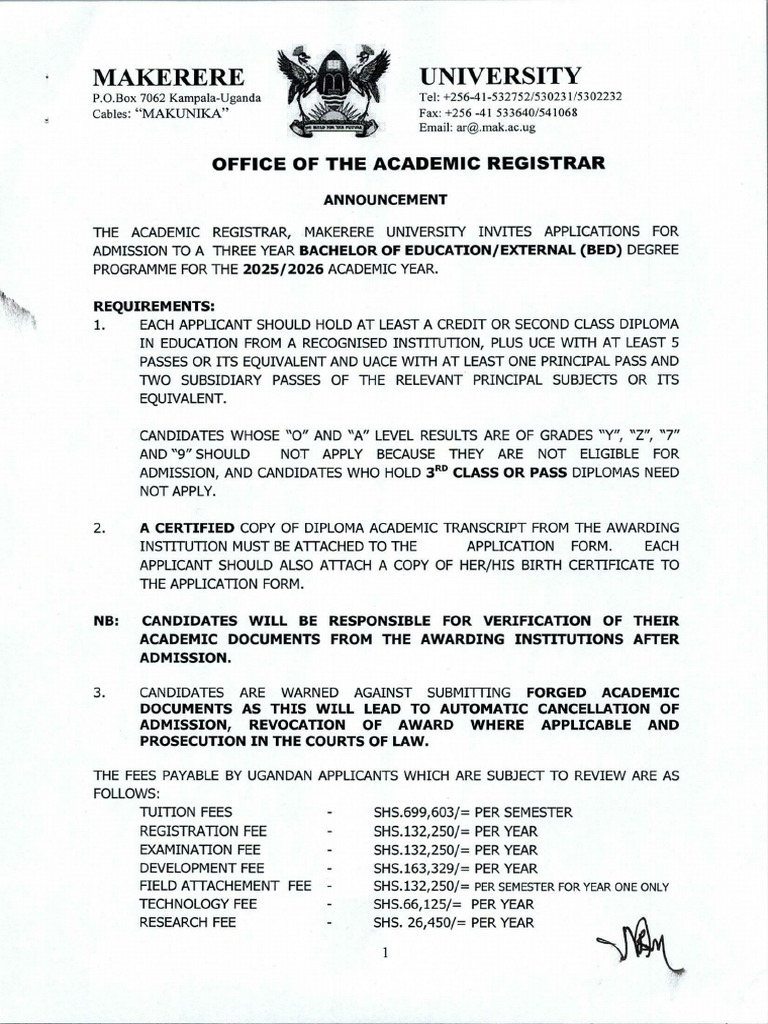 Announcement For Admission To Bachelor of Education External BED Degree ...