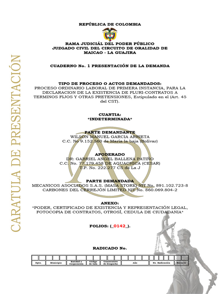 Demanda por Pluri-Contratos Laborales | PDF | Derecho laboral | Invalidez