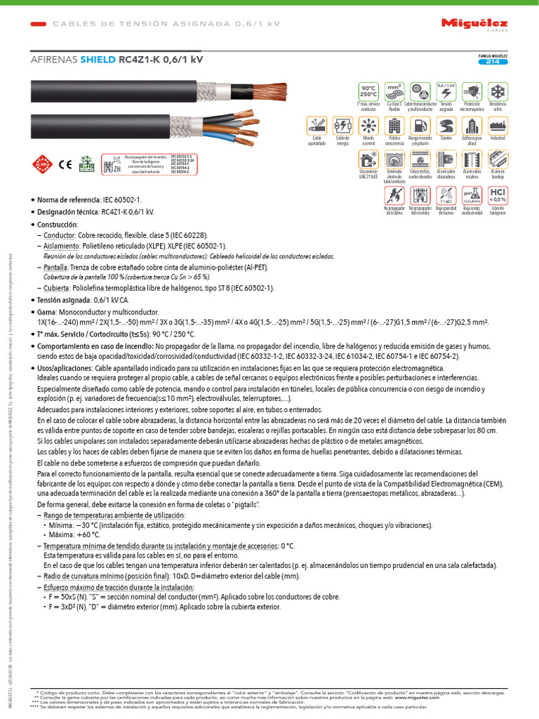 AFIRENAS SHIELD RC4Z1-K 1kV FT Wi | PDF | Electricidad