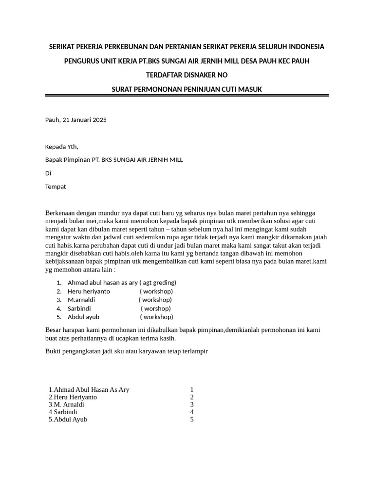 Surat Permononan Peninjuan Cuti Masuk (Spsi) | PDF