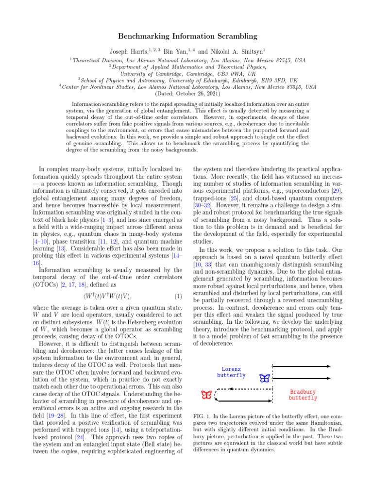 Benchmarking Information Scrambling | PDF | Quantum Computing | Theoretical Physics