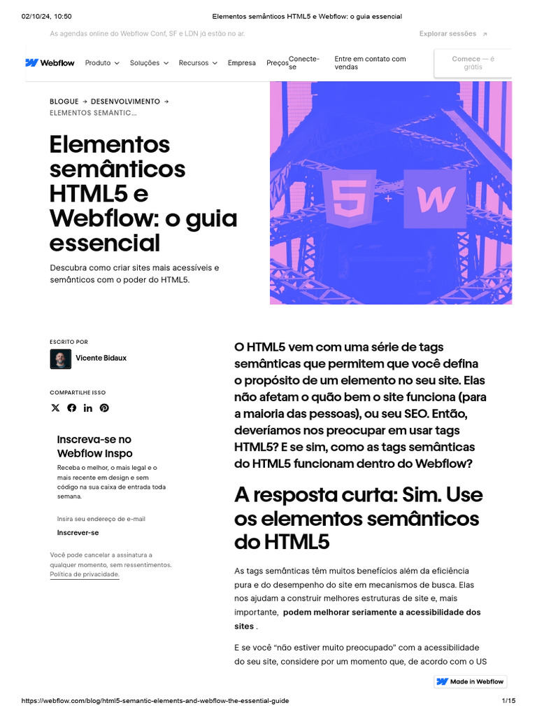 Elementos semânticos HTML5 e Webflow_ o guia essencial | PDF | Html5 | Rede mundial de computadores