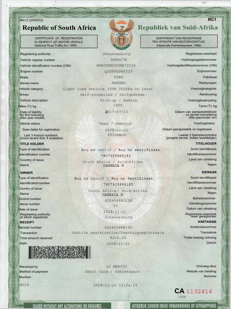 Vehicle Registration Certificate Details | PDF | Vehicle Industry | Car