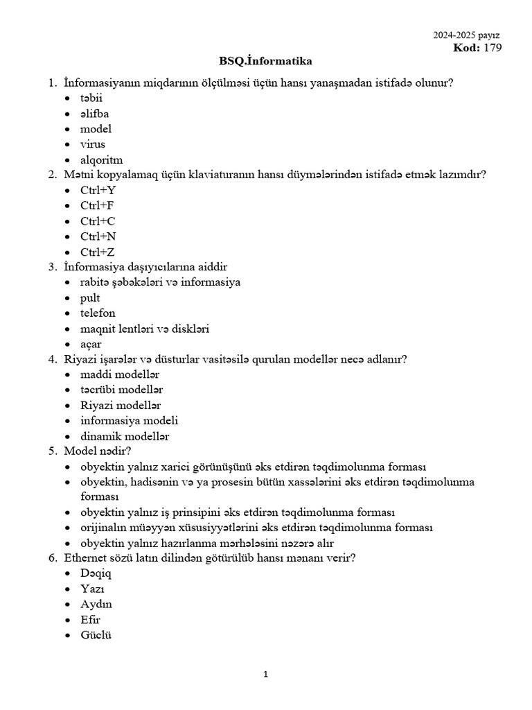 BSQ - İnformatika: 2025 Payız | PDF