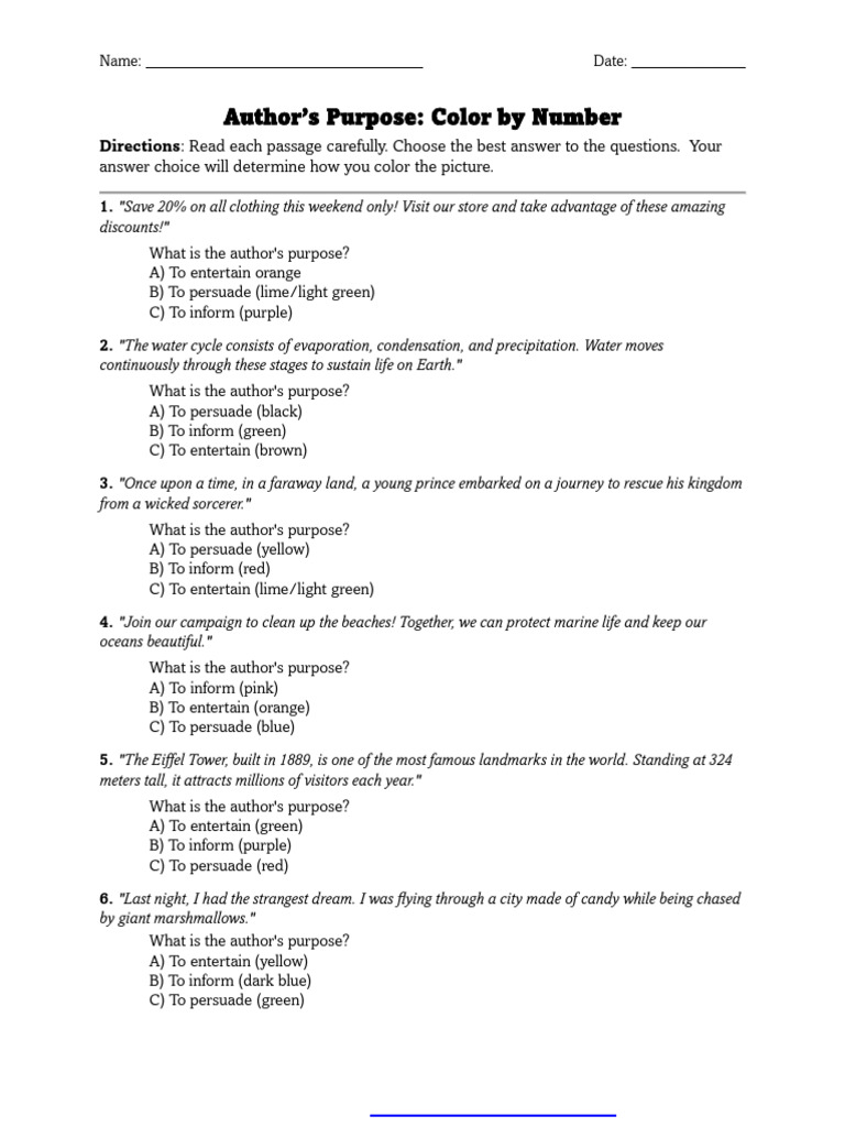 Authors_Purpose_Color_by_Number | PDF | Healthy Diet | Earth Sciences