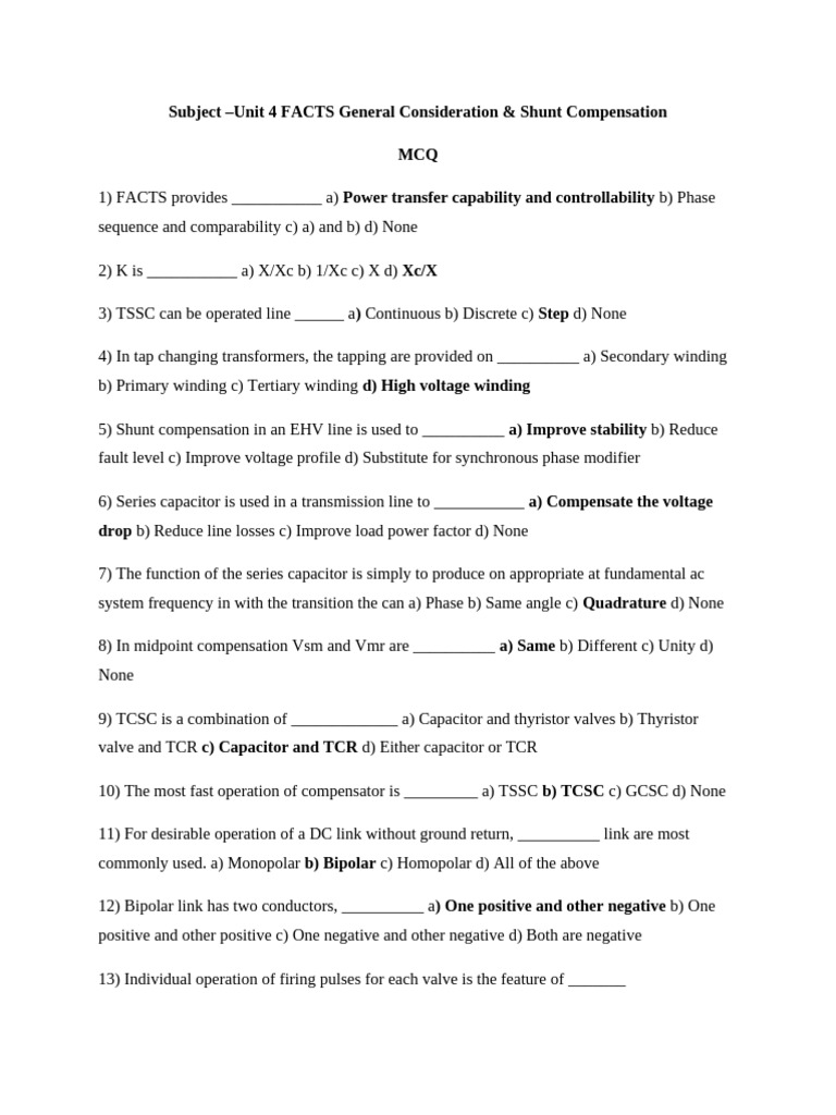 UNIT 4 MCQ PQ With Solution | PDF | High Voltage Direct Current | Electric Power Transmission