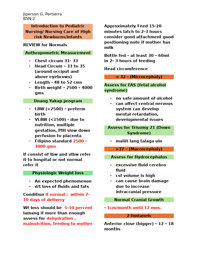 Introduction To Pediatric Nursing Nursing Care of High Risk ...