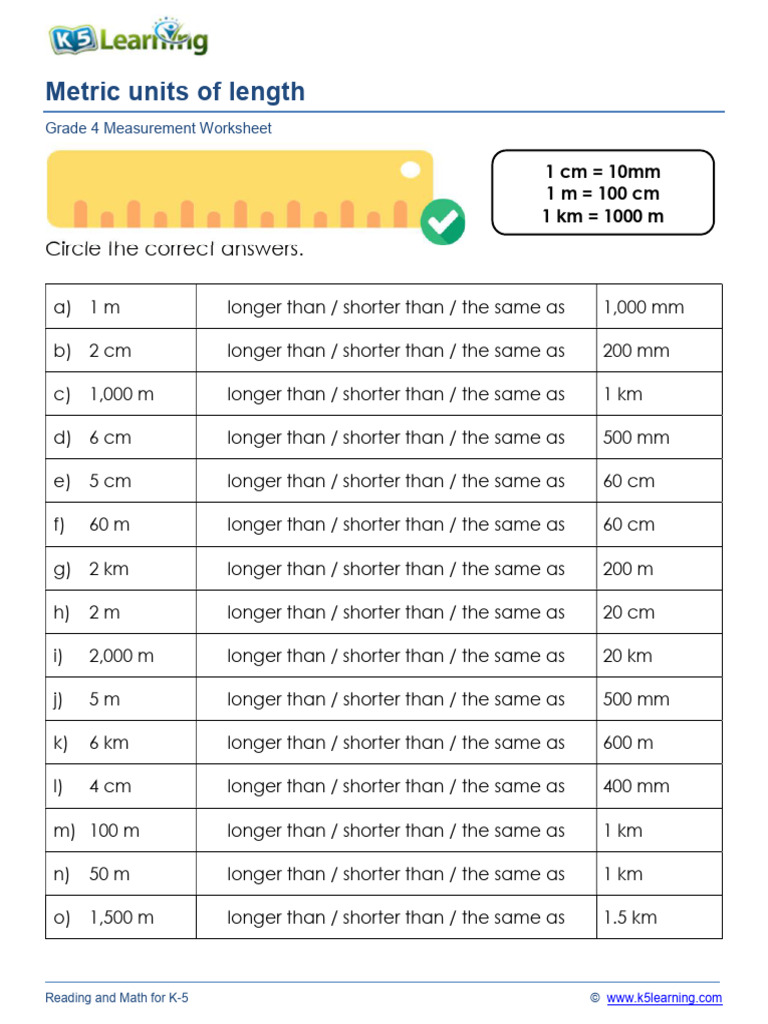 Grade 4 Measurement Units of Length Metric C | PDF | Units Of ...