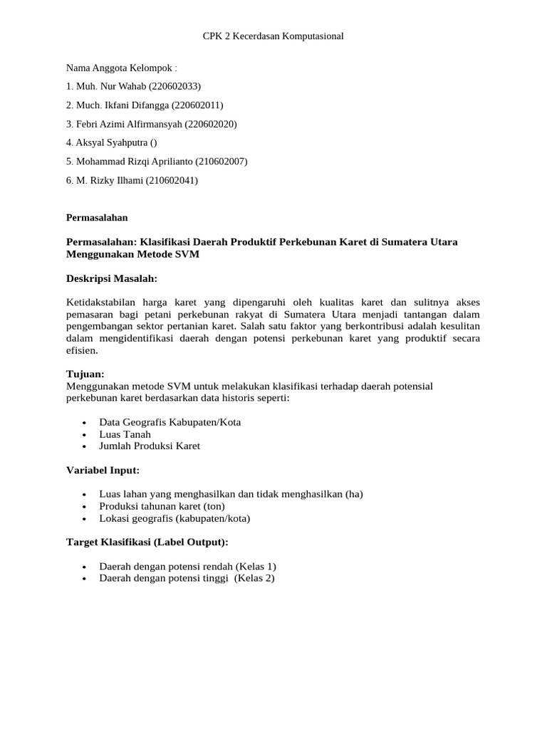 Klasifikasi Potensi Perkebunan Karet SVM | PDF
