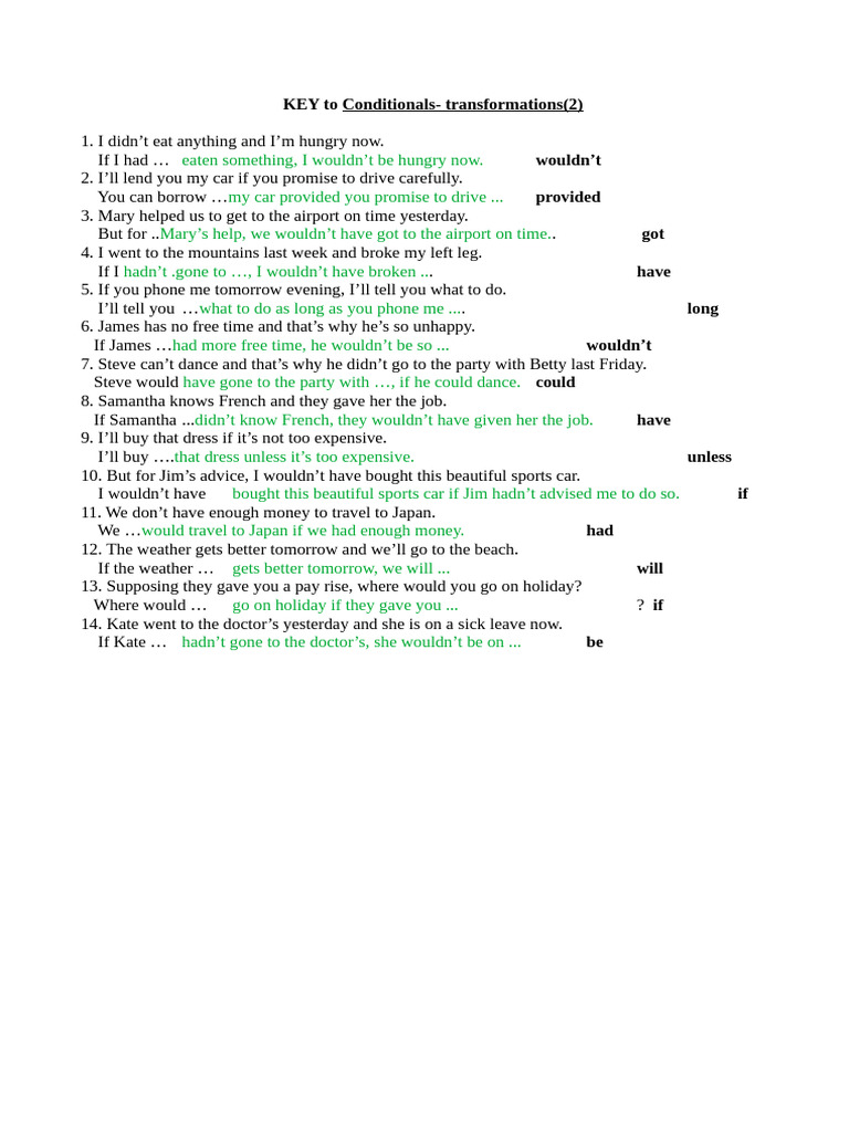 Key To Conditionals Transformations 2 | PDF
