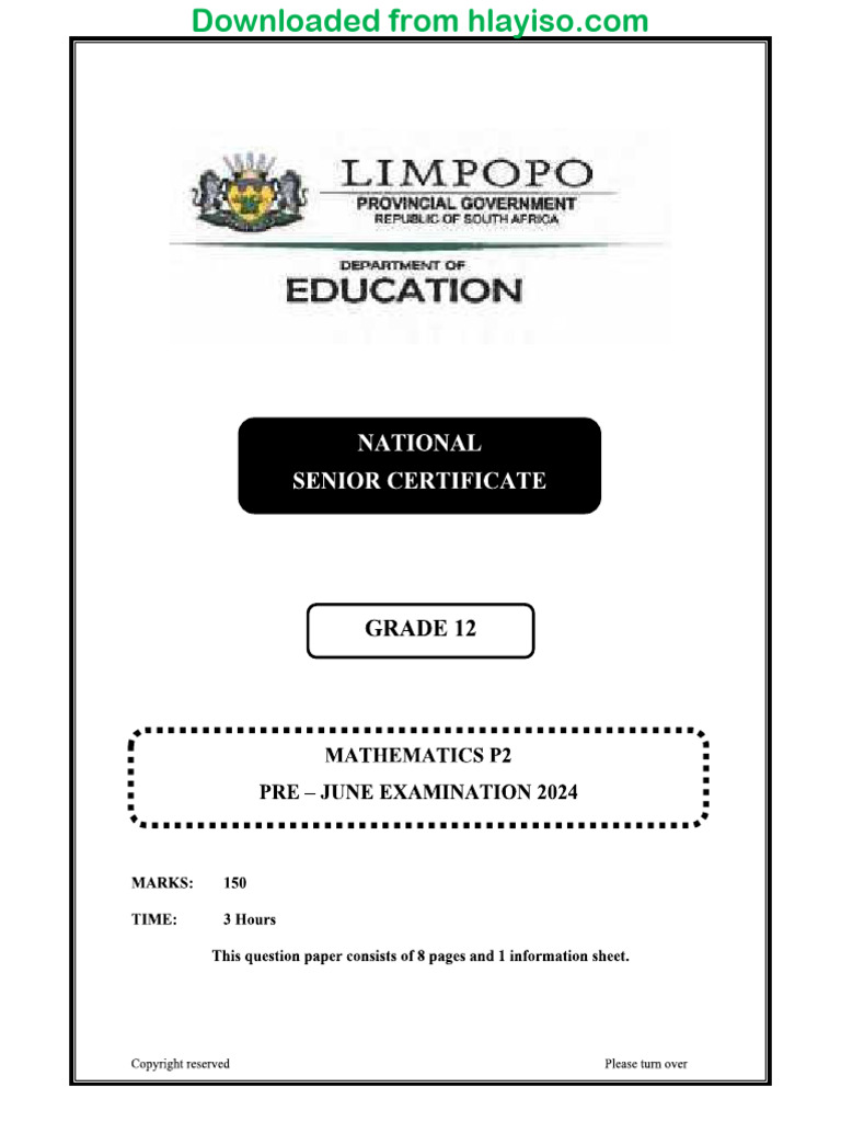 Mathematics Maths P2 QP May June 2024 Limpopo | PDF