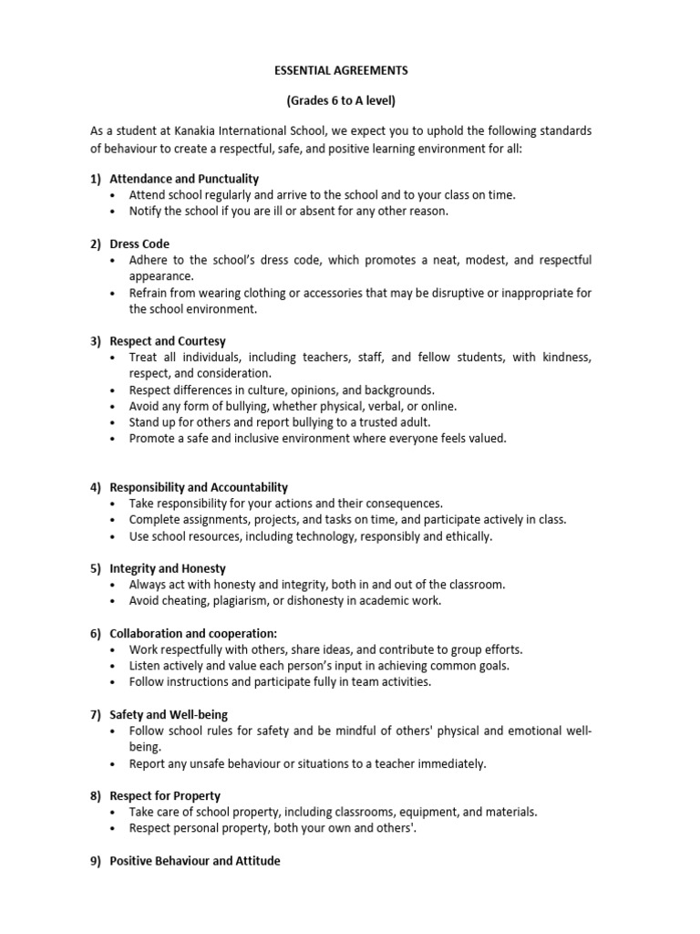 ESSENTIAL AGREEMENTS - Grades 6 To A Levels | PDF | Teachers | Bullying