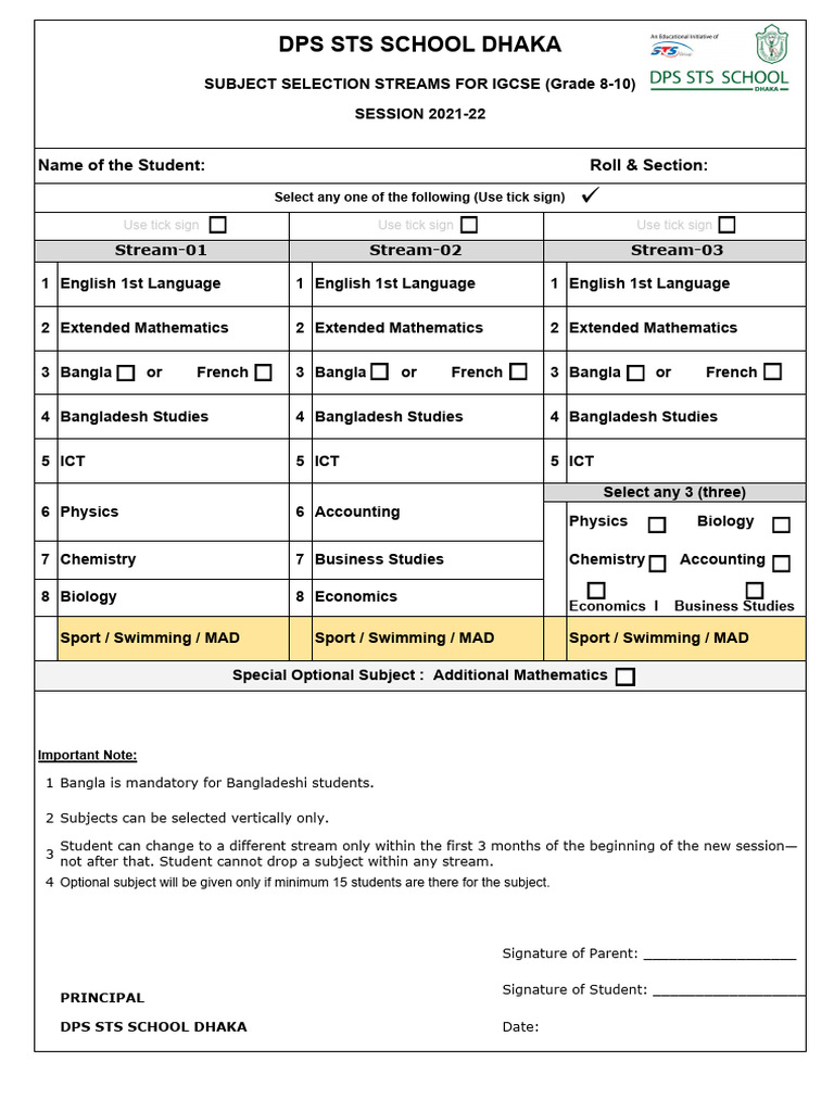 Subject Selection Streams For Igcse - 2021-22 | PDF | Qualifications | Educational Stages