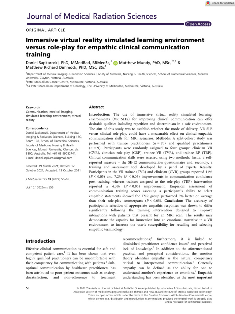 VSR Vs Roleplay For Empathic Clinical Communication | PDF | Virtual ...