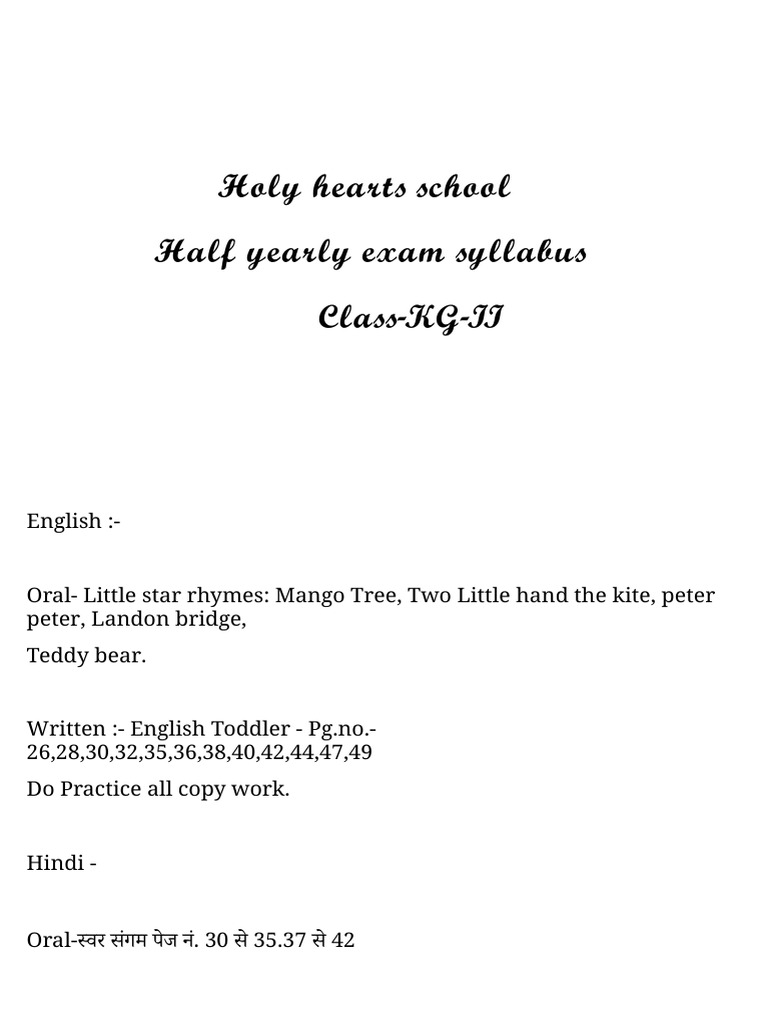 KG 2 Exam Syllabus | PDF