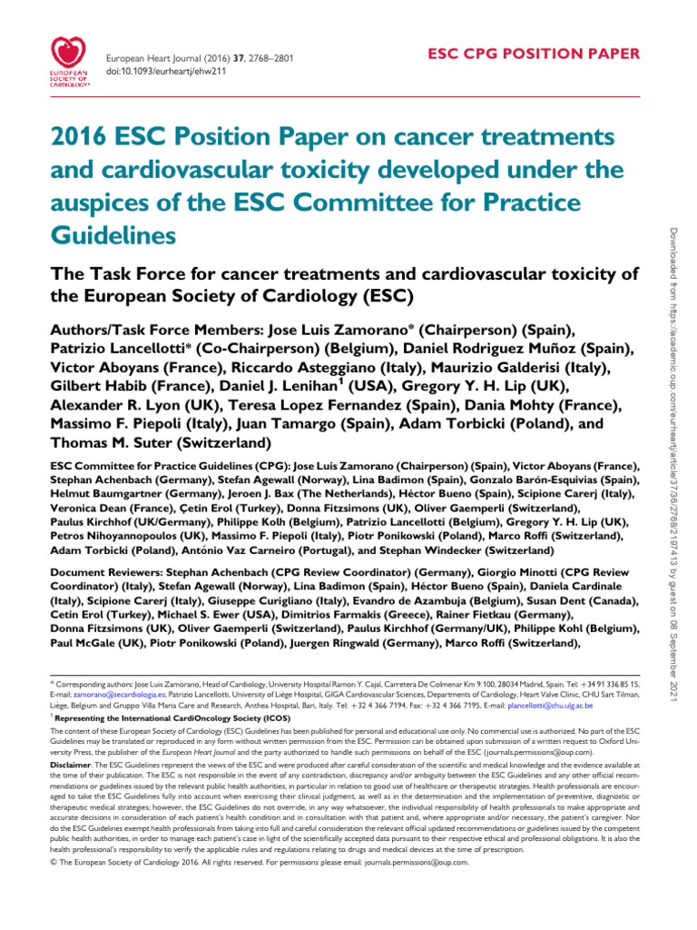 Esc Cardiotoxicity | PDF | Cardiovascular Diseases | Thrombosis