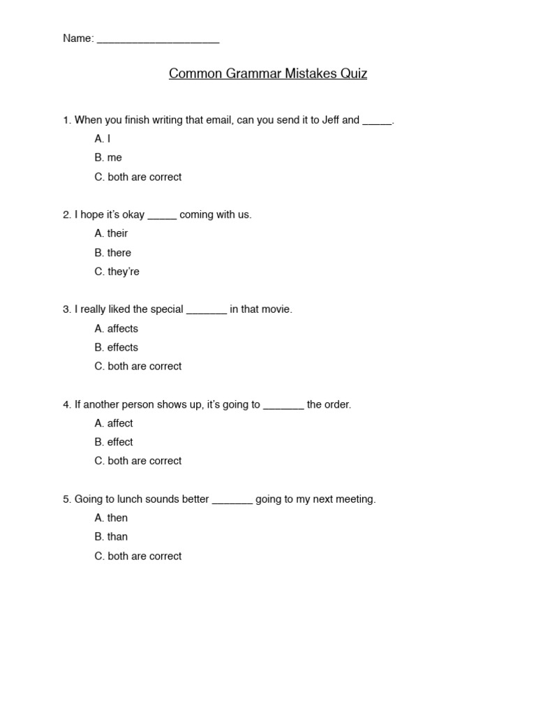 Common Grammar Mistakes Quiz | PDF