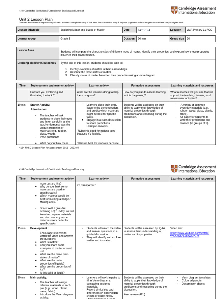 Module 1 Unit 2 Lesson Plan V5.docx.3 | PDF | Learning | Lesson Plan