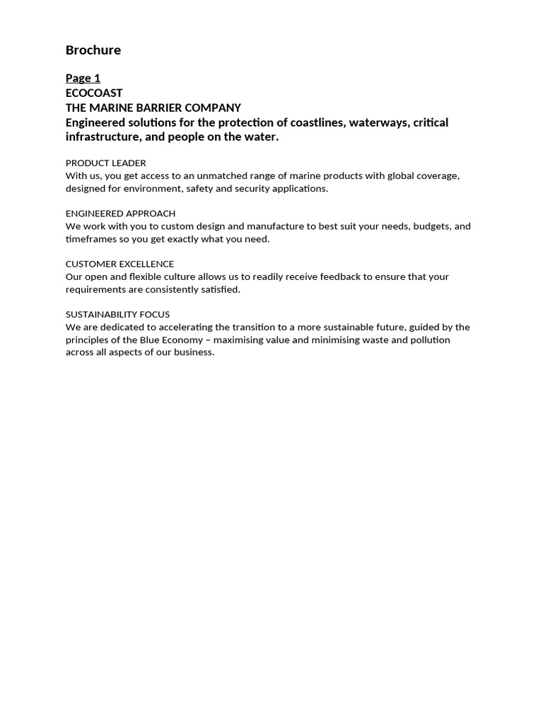 Ecocoast Brochure Content - For Applications | PDF