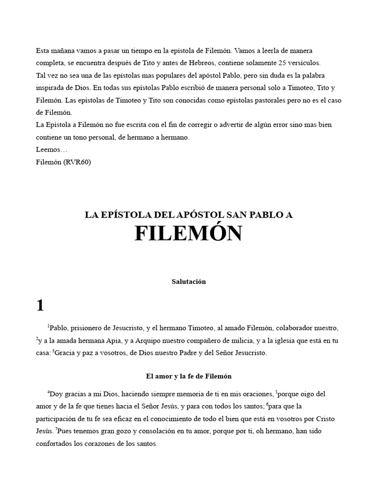 Perdón en la Epístola a Filemón | PDF | Pablo el apóstol | Epístola a ...