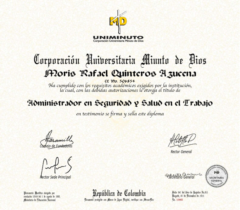 Diploma Uniminuto Moris | PDF