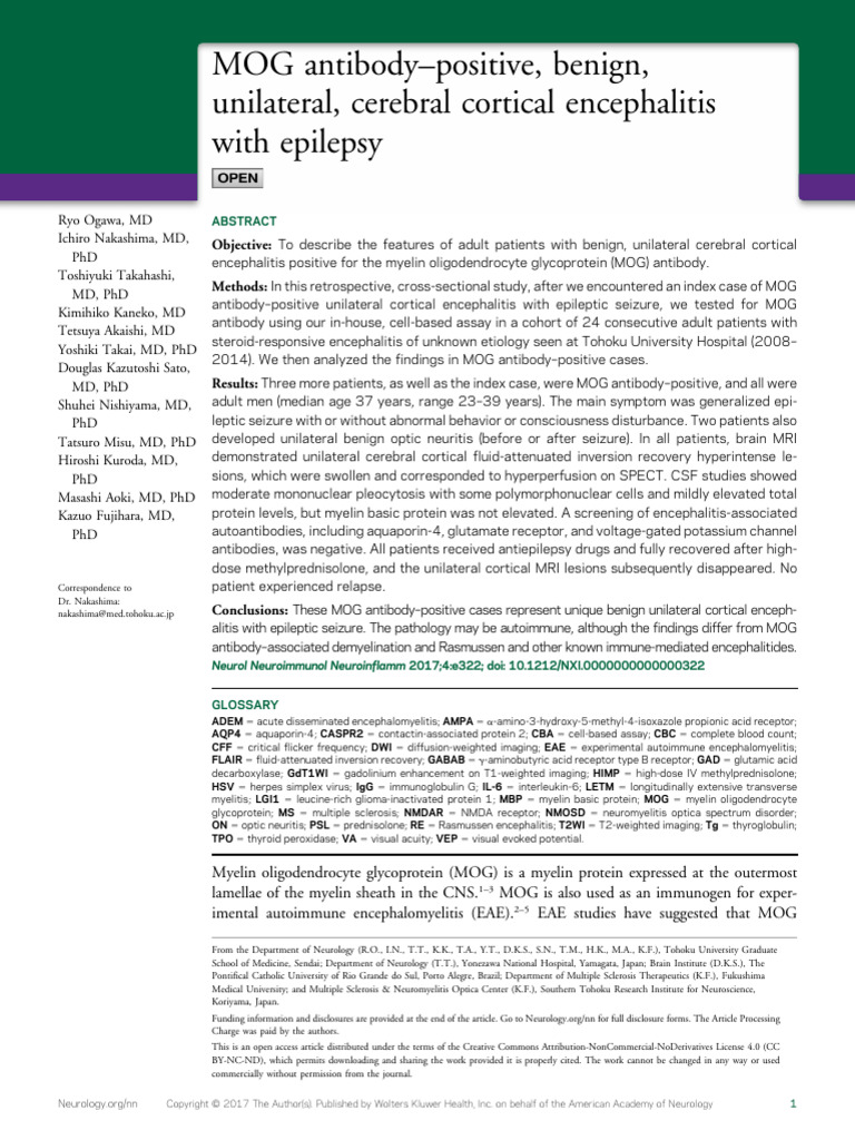 Ogawa Et Al 2017 Mog Antibody Positive Benign Unilateral Cerebral ...