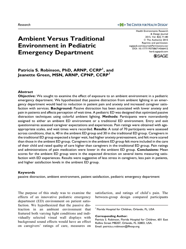 Pediatric ED: Ambient vs. Traditional Care | PDF | Emergency Department ...
