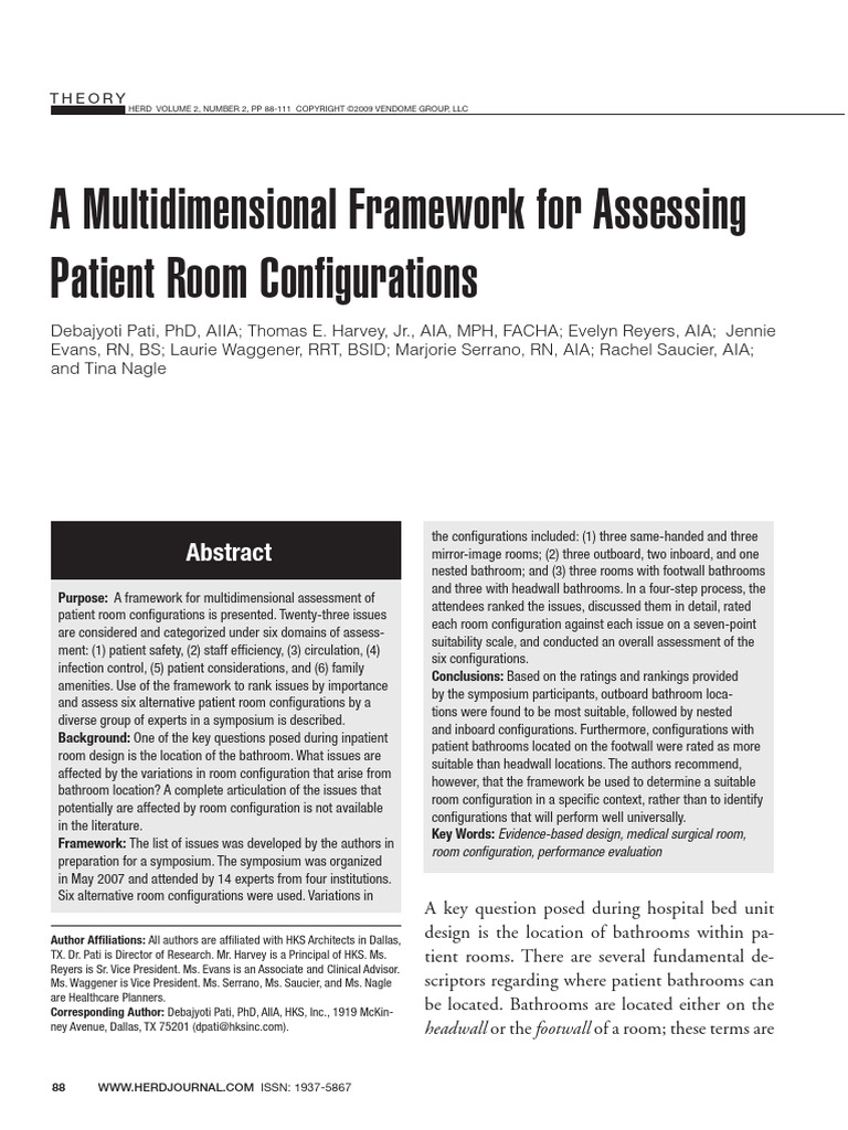 A Multidimensional Framework For Assessing Patient Room Configurati ...