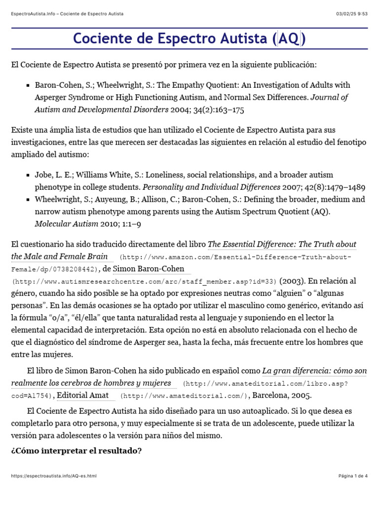 2.5 EspectroAutista - Info - Cociente de Espectro Autista | PDF | Autismo | Sicología