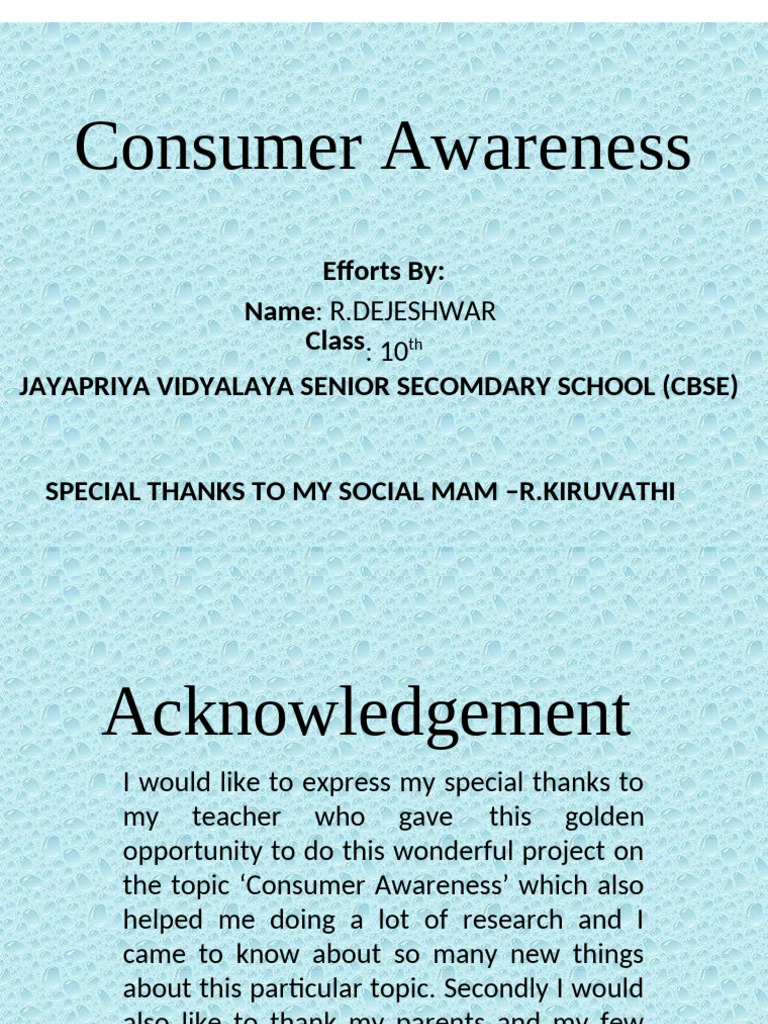 Class 10 Consumer Awareness Project | PDF | Consumer Protection | Goods