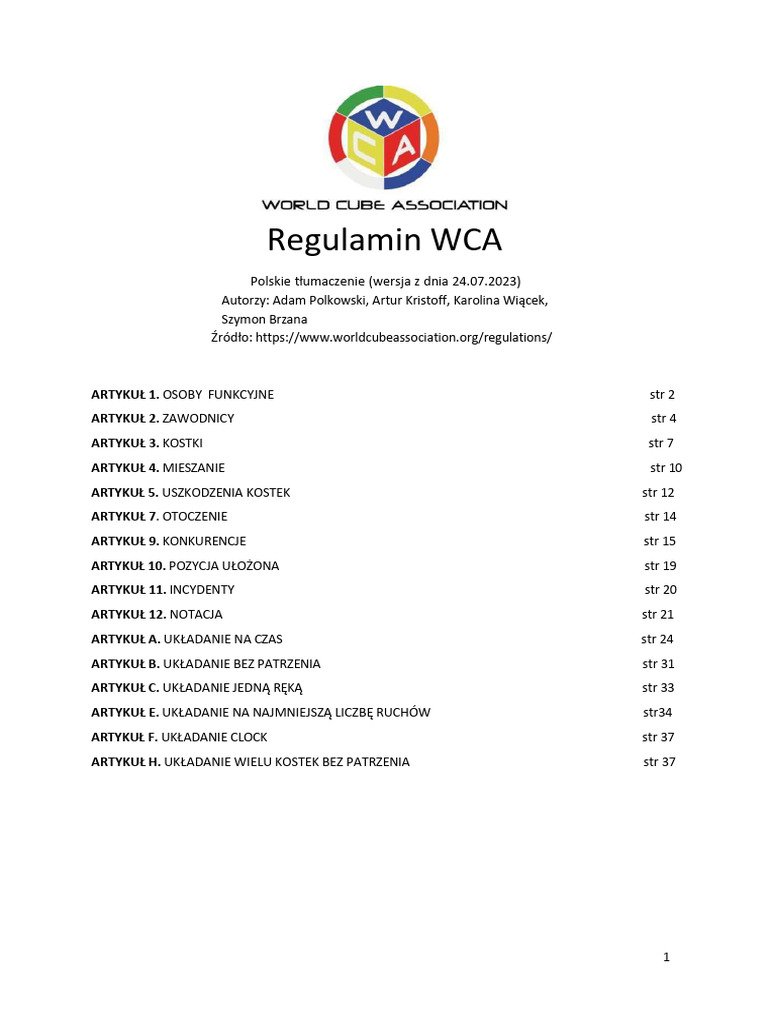 Regulamin WCA - PL | PDF
