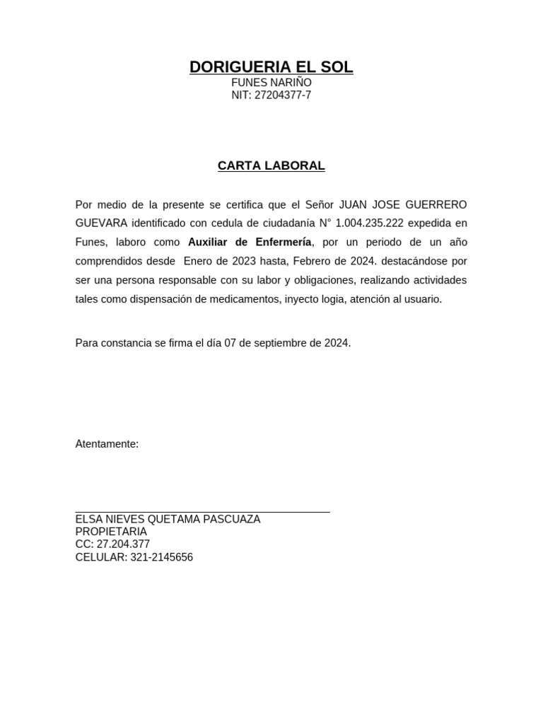 Carta Laboral | PDF