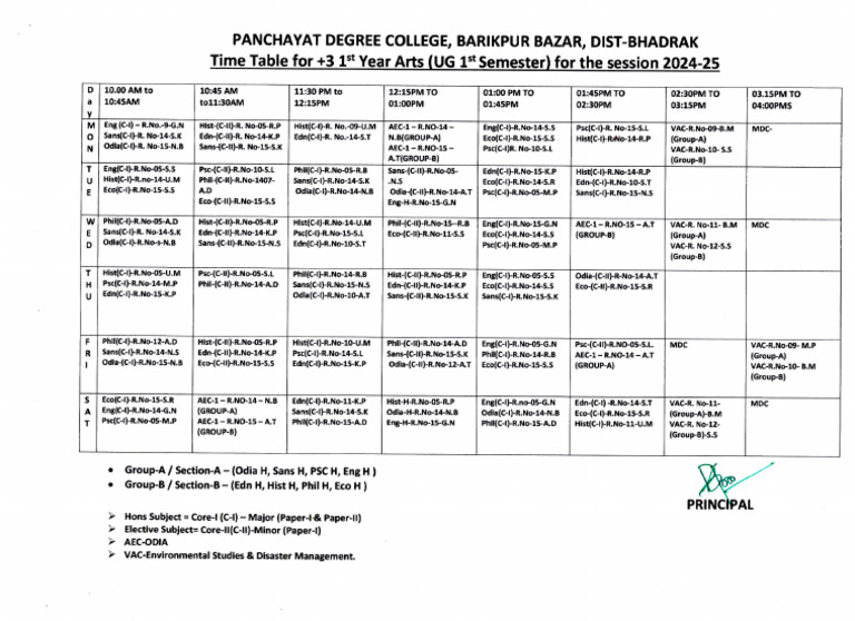 +3 1ST Year Time Table-2024-25 | PDF