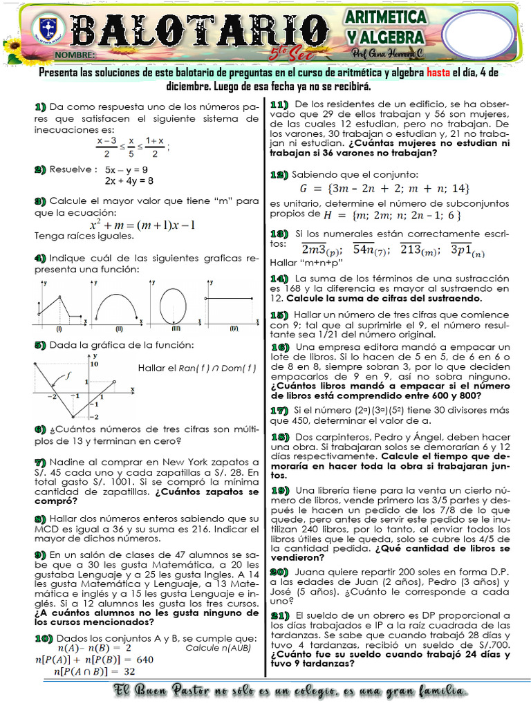 Balotario Aa - 5to | PDF | División (Matemáticas) | Matemáticas