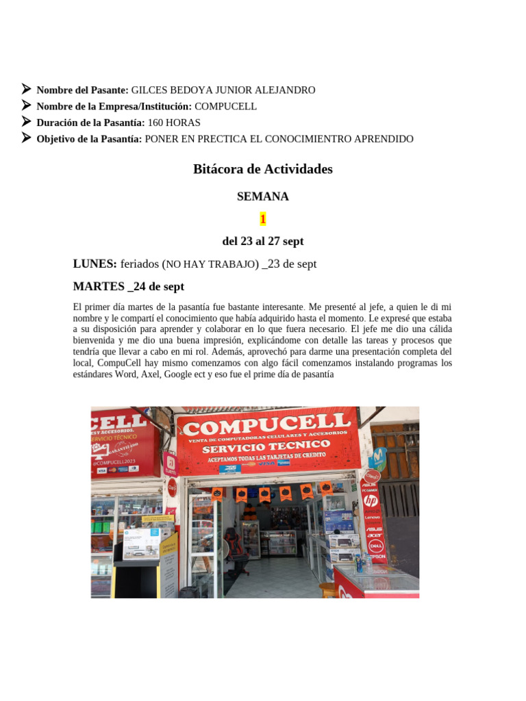 Bitácora de Actividades: Semana | PDF | Software | Hardware de la ...