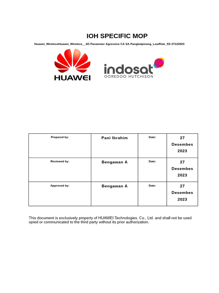 Huawei WirelessHuawei Wireless 4G Parameter Agressive CA SA Pangkalpinang LowRisk SS 27122023 ...